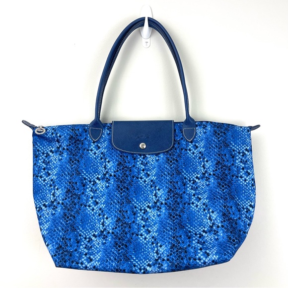 Longchamp | Bags | Longchamp Le Pliage Blue Python Snake Large Nylon Tote Bag | Poshmark